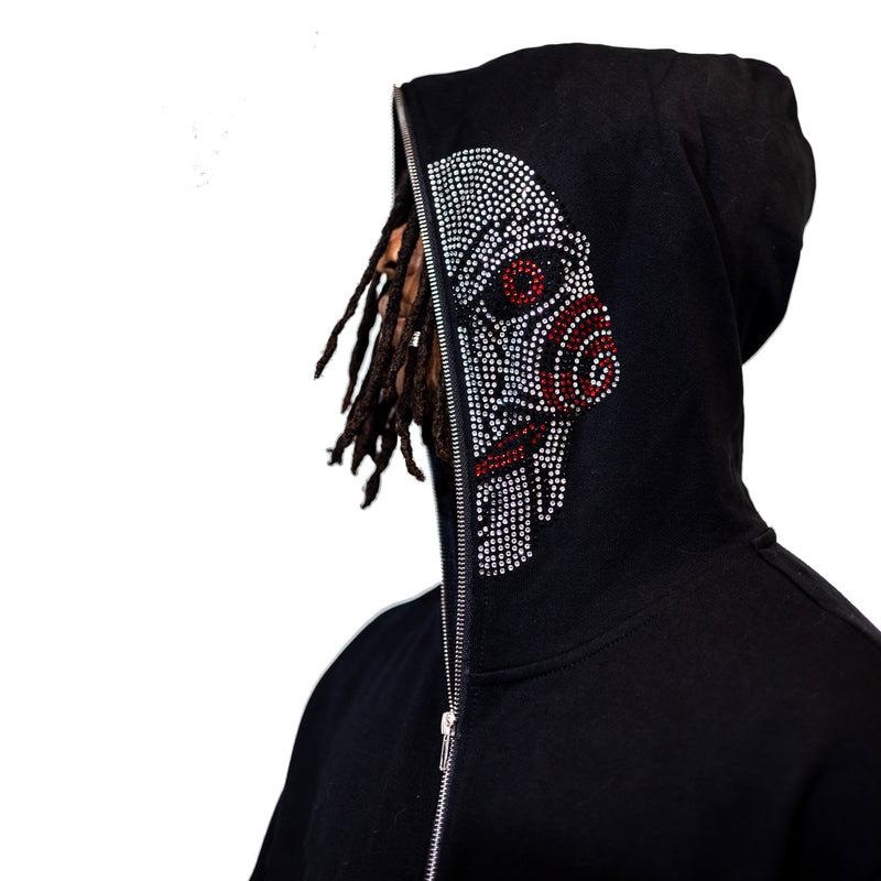 Steetwear Y2K Full Zip Hoodie With Rhinestones - Helloice Apparel