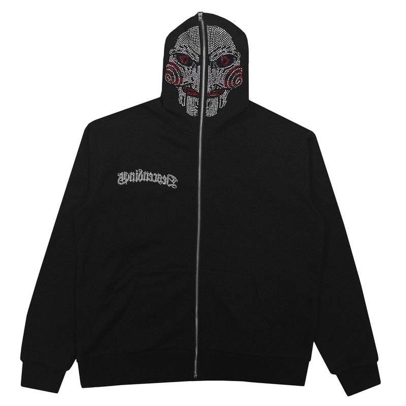 Steetwear Y2K Full Zip Hoodie With Rhinestones - Helloice Apparel