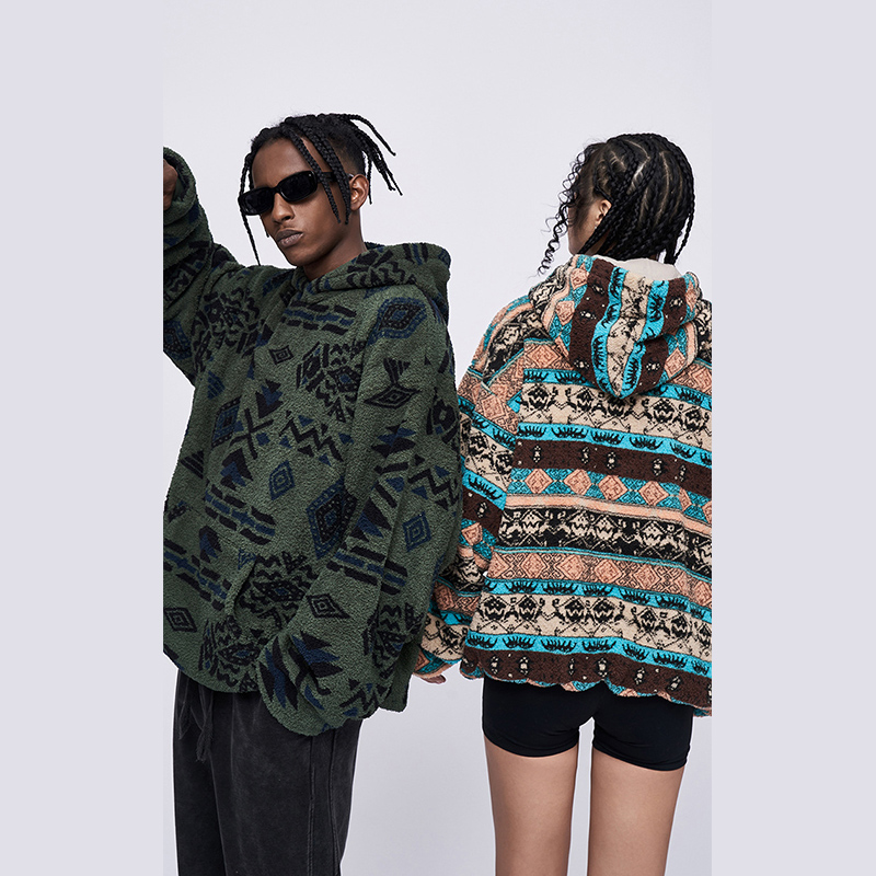 Ethnic Western Aztec Print Fleece Kangaroo Pocket Pullover Hoodie ...