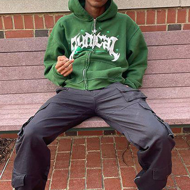 Hip Hop Letter Print Zip Hoodie - Helloice Apparel