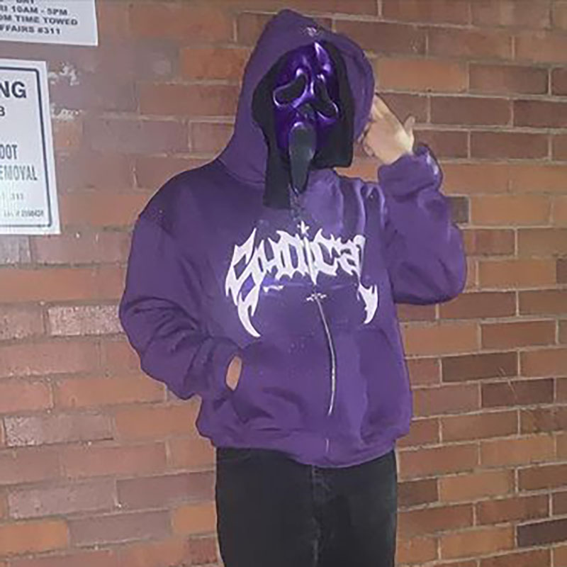 Hip Hop Letter Print Zip Hoodie - Helloice Apparel