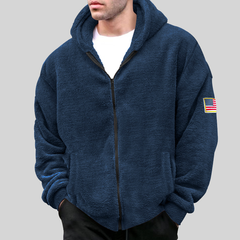 Double Sided Fleece Warm Zipper Flag Jacket - Helloice Apparel