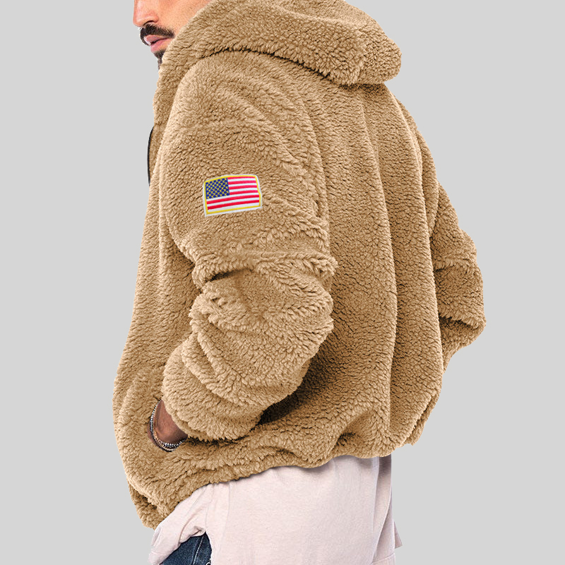 Double Sided Fleece Warm Zipper Flag Jacket - Helloice Apparel