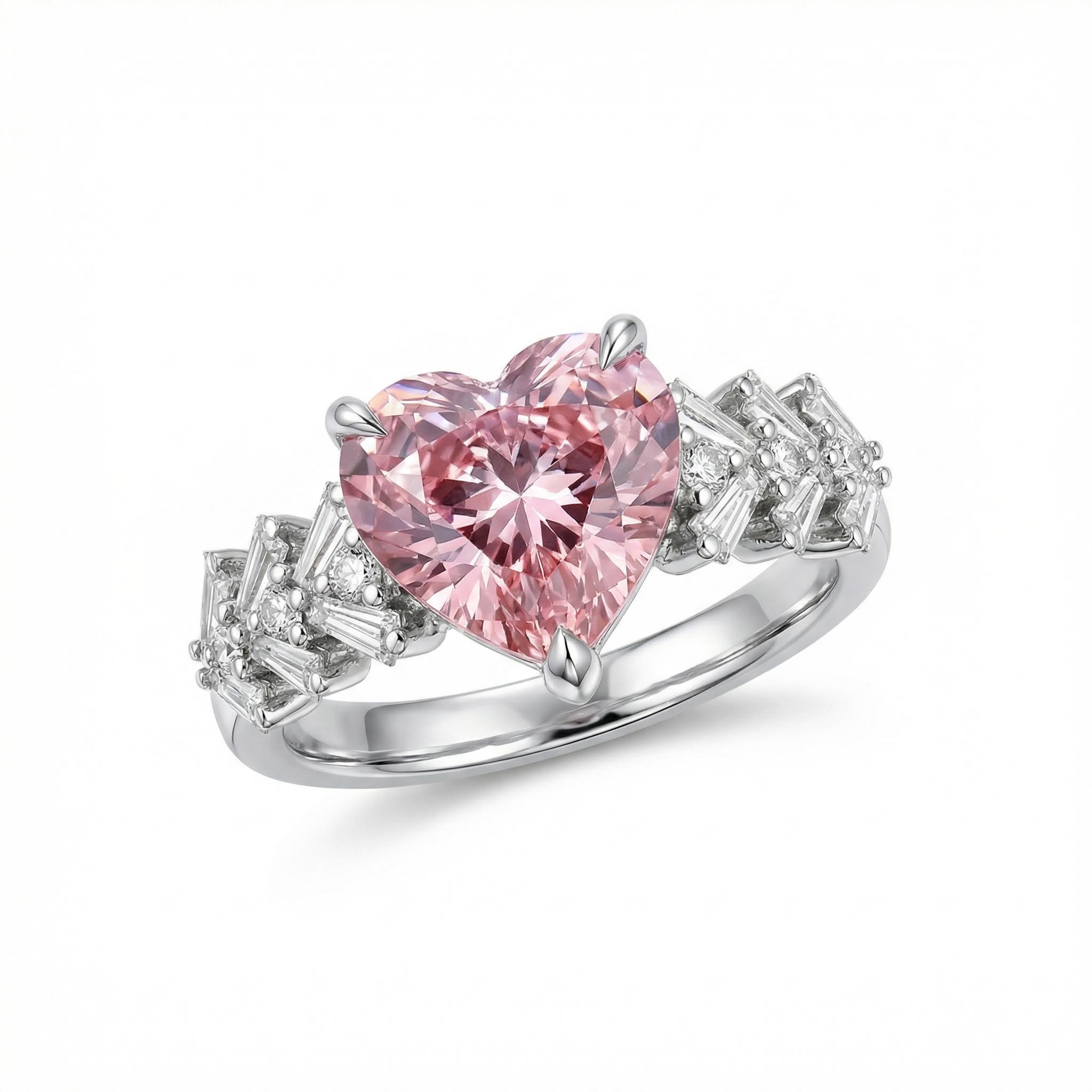 Pink Heart 3-Prong Engagement Ring - Helloice Jewelry