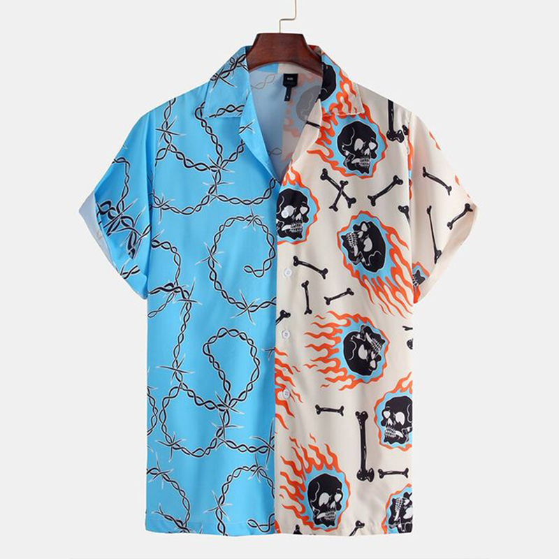 Color Block Floral Print Shirt - Helloice Apparel