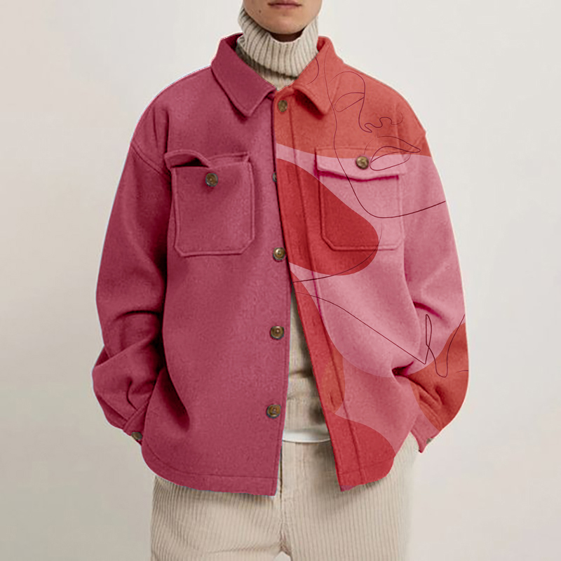 Abstract Face Print Shirt Jacket - Helloice Apparel