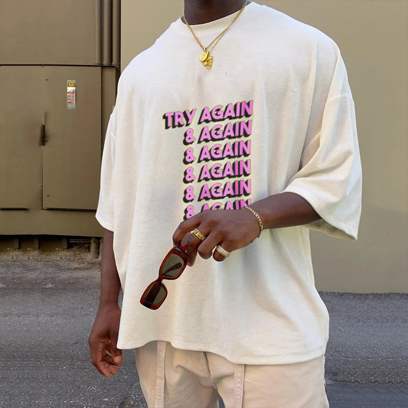 Graphic Tee With Try Again&Again... - Helloice Apparel