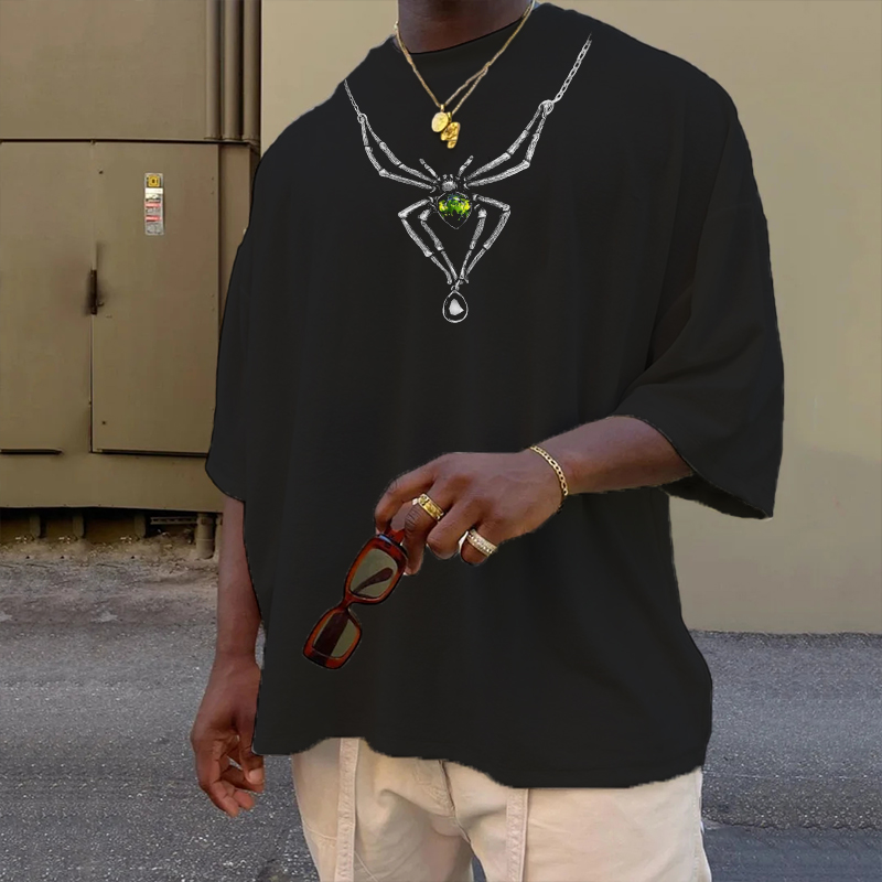 Graphic Tee With Creative Chain Decoration - Helloice Apparel