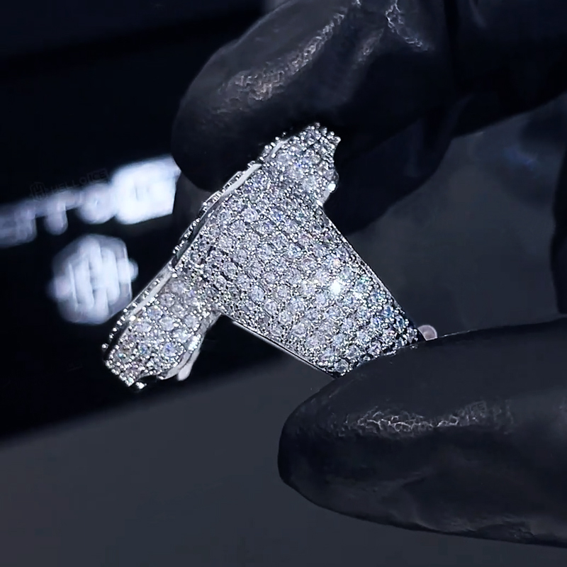 Iced Cross-Shaped Baguette Ring - Helloice Jewelry