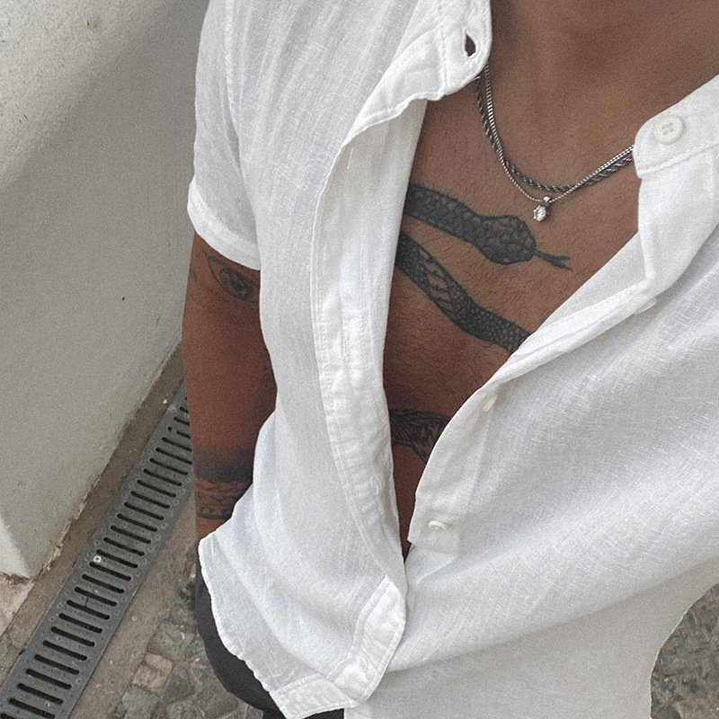 Men's Cotton Linen Solid Color Shirt Shirt - Helloice Apparel