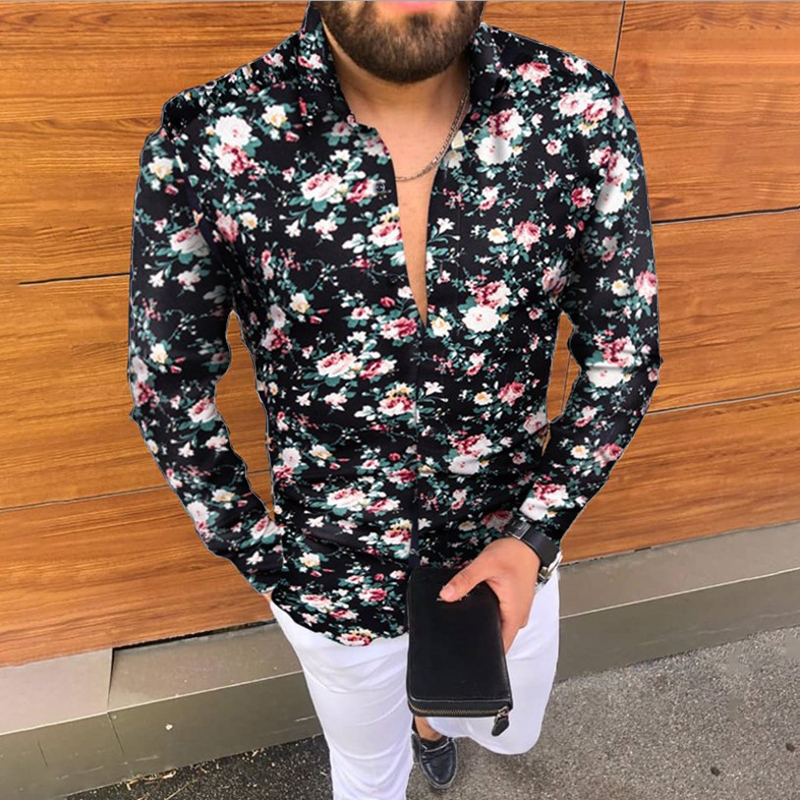 Vintage Print Long Sleeve Resort Shirt - Helloice Apparel