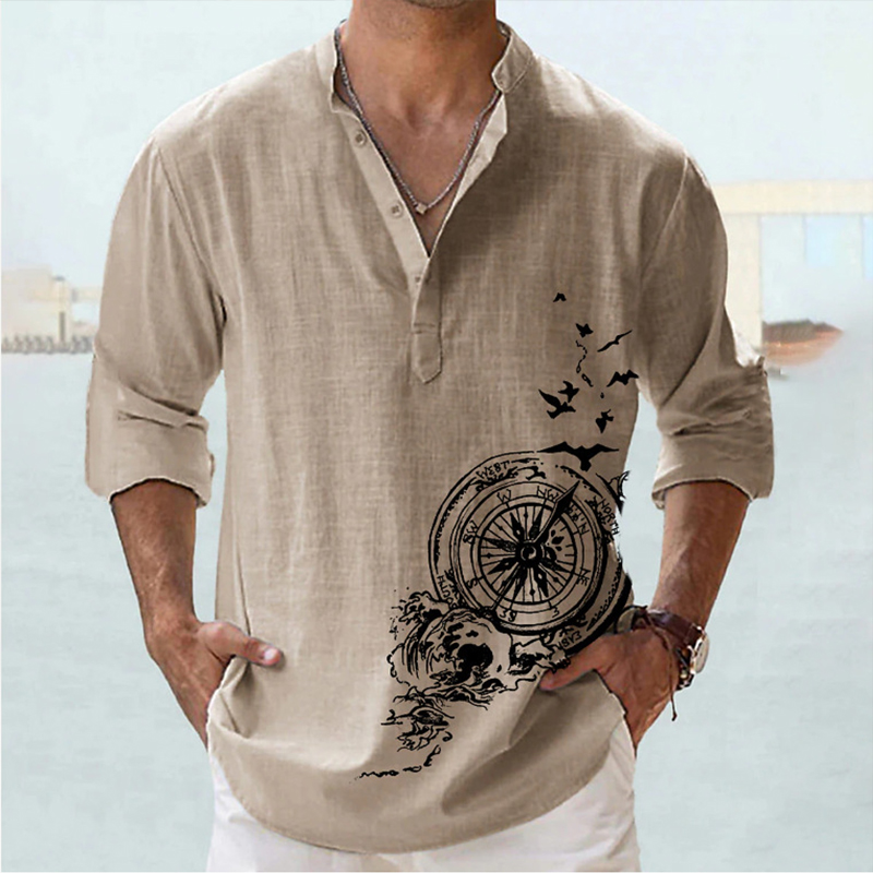 Nautical Print Long Sleeve Resort Shirt - Helloice Apparel