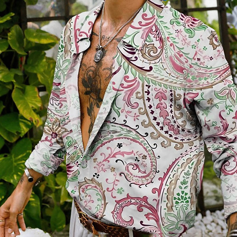 Hawaiian Ink Painting Long Sleeve Shirt - Helloice Apparel