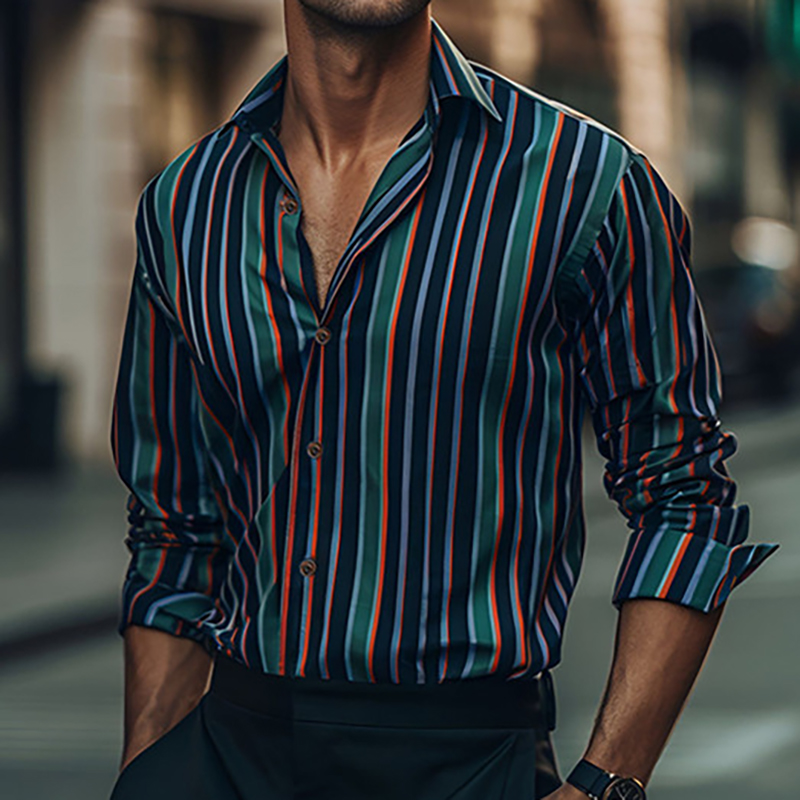 Fashion Stripe Long Sleeve Slim Fit Shirt - Helloice Apparel