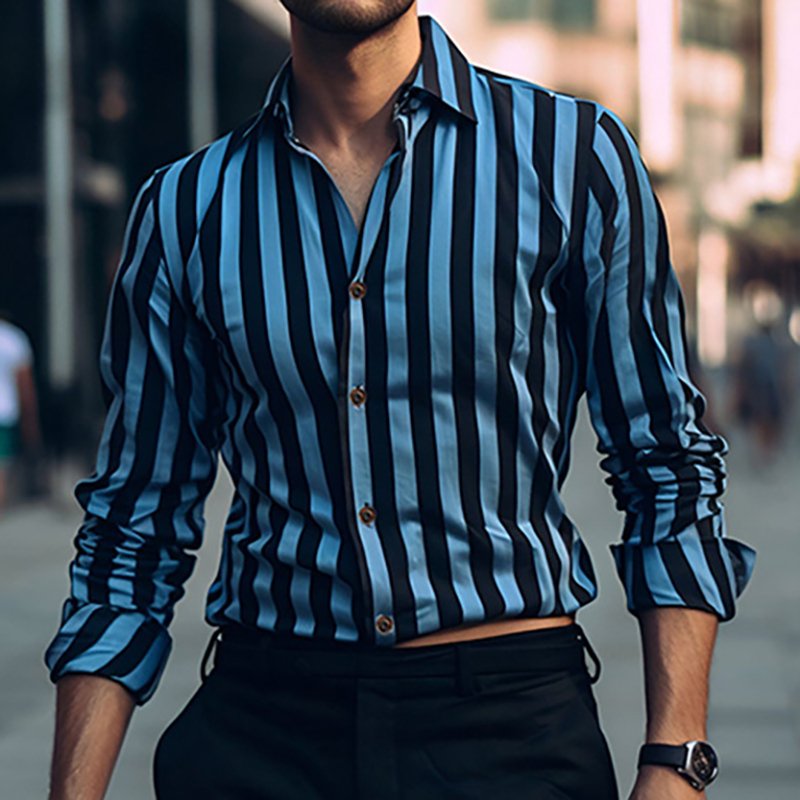 Fashion Stripe Long Sleeve Slim Fit Shirt - Helloice Apparel