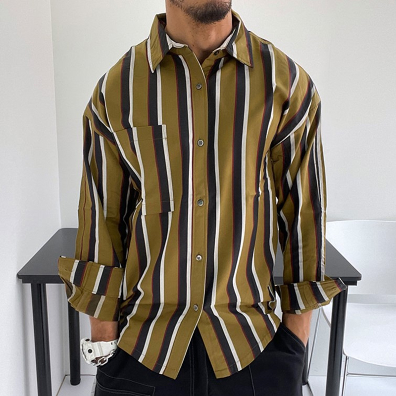 Street Vertical Stripe Print Long Sleeve Shirt - Helloice Apparel