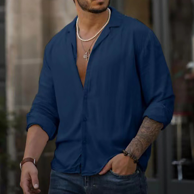 Simple Solid Color Long Sleeve Shirt - Helloice Apparel