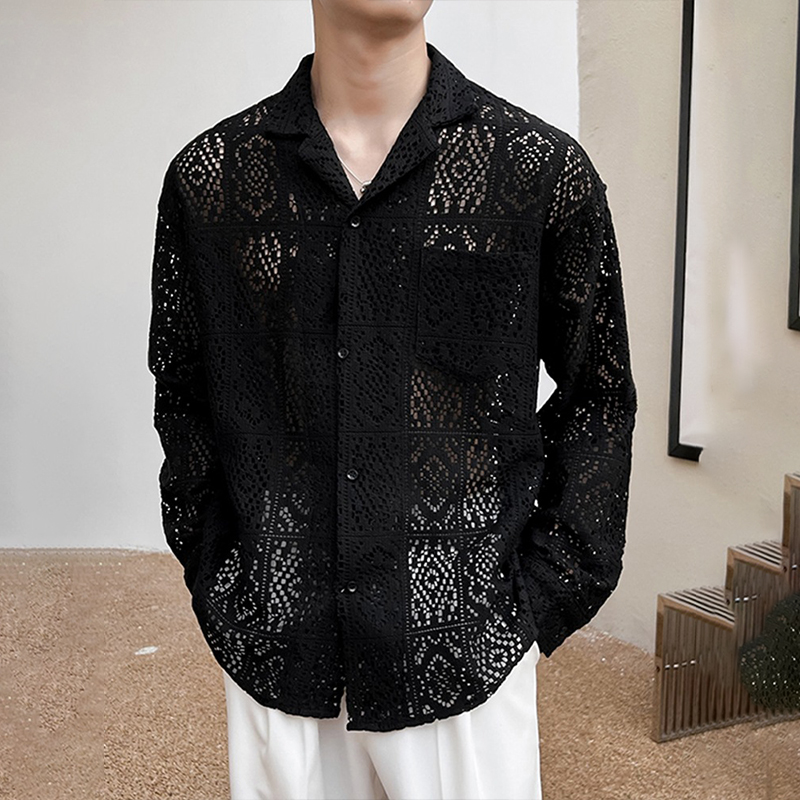 Cutout Cuban Collar Long Sleeve Shirt - Helloice Apparel