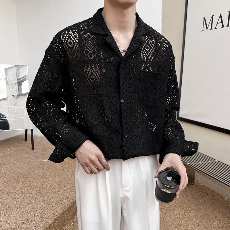 Cutout Cuban Collar Long Sleeve Shirt - Helloice Apparel