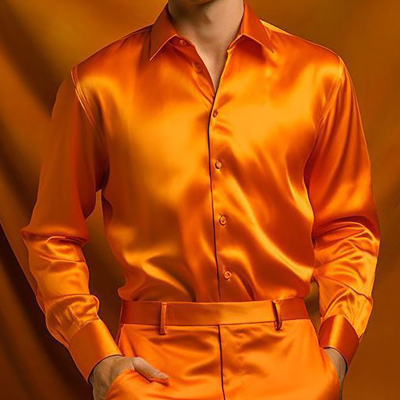 Solid Color Long Sleeve Glossy Shirt - Helloice Apparel