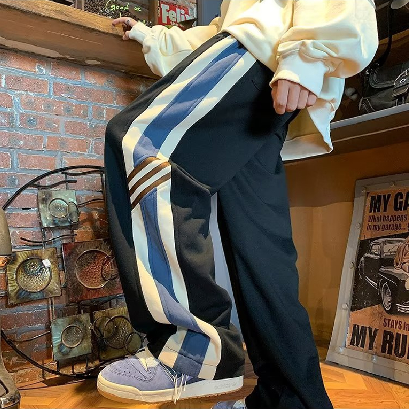 Loose Style Contrast Patchwork Wide-Leg Pants - Helloice Apparel