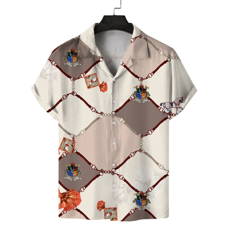 Metallic Baroque Wrap Print Hawaiian Shirt - Helloice Apparel