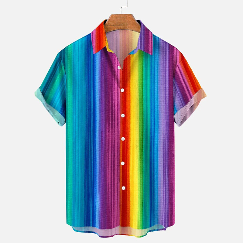 Trendy Hawaiian Rainbow Print Shirt - Helloice Apparel
