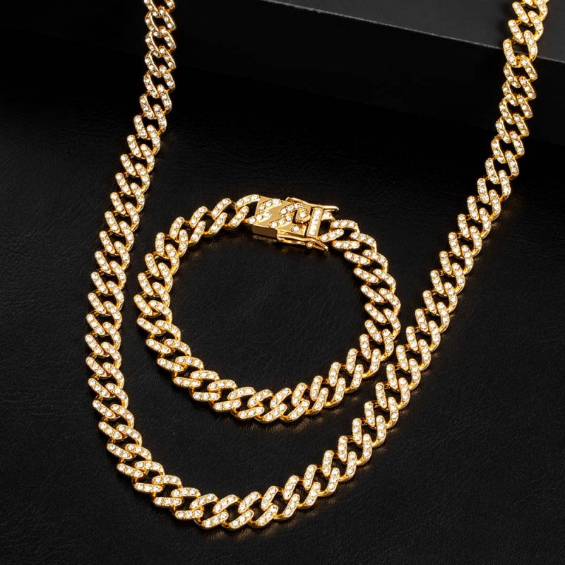 11mm White Stones Cuban Chain Set for Women - Helloice