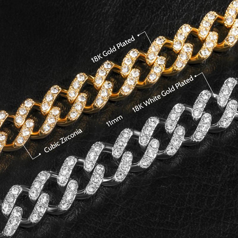 11mm White Stones Cuban Chain Set for Women - Helloice Jewelry