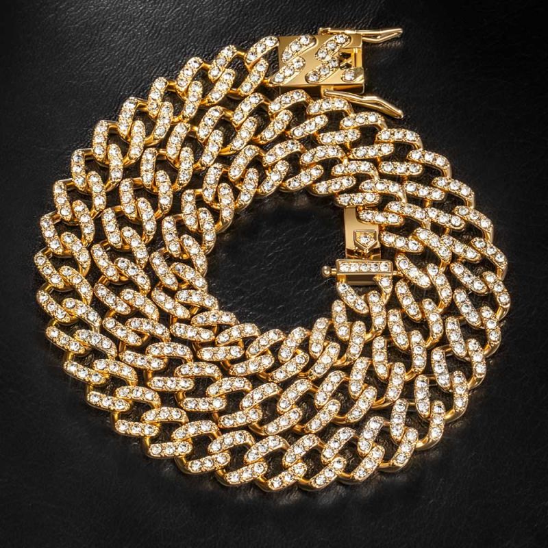 11mm White Stones Cuban Chain Set for Women - Helloice
