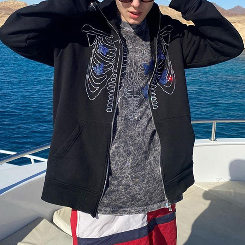 Y2K Rhinestone Loose Hoodie - Helloice Apparel