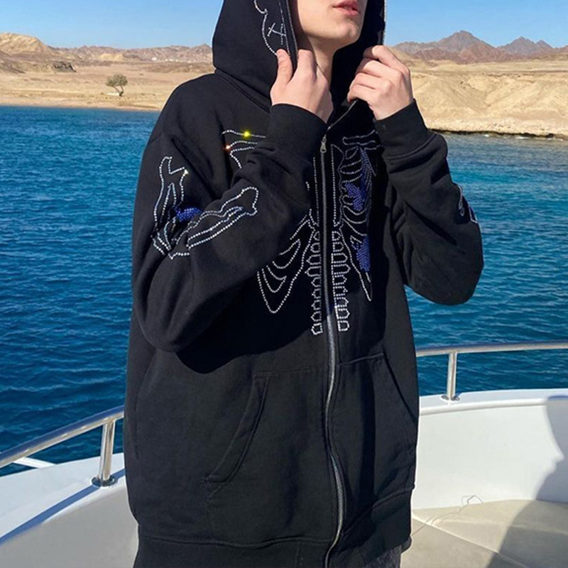 Y2K Rhinestone Loose Hoodie - Helloice Apparel