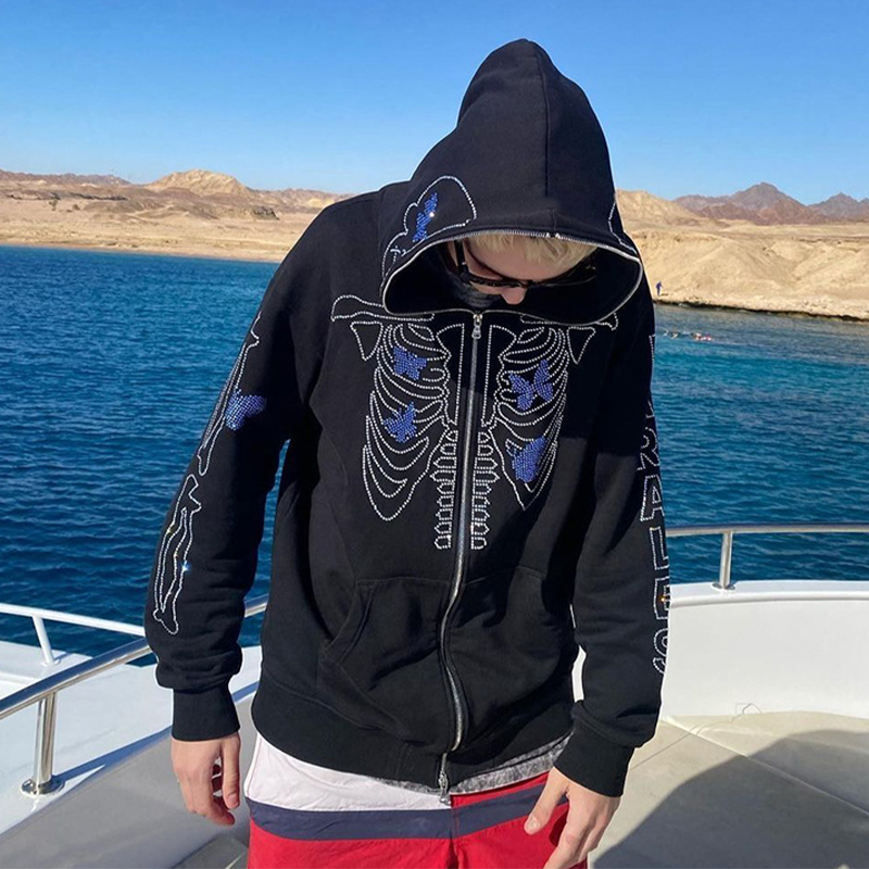 Y2K Rhinestone Loose Hoodie - Helloice Apparel