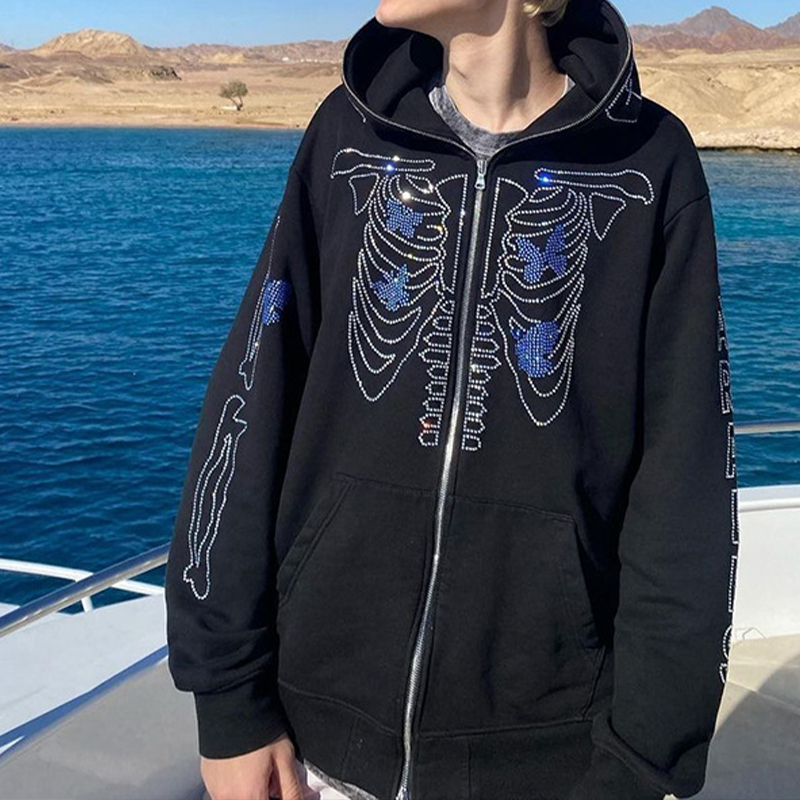 Y2K Rhinestone Loose Hoodie - Helloice Apparel