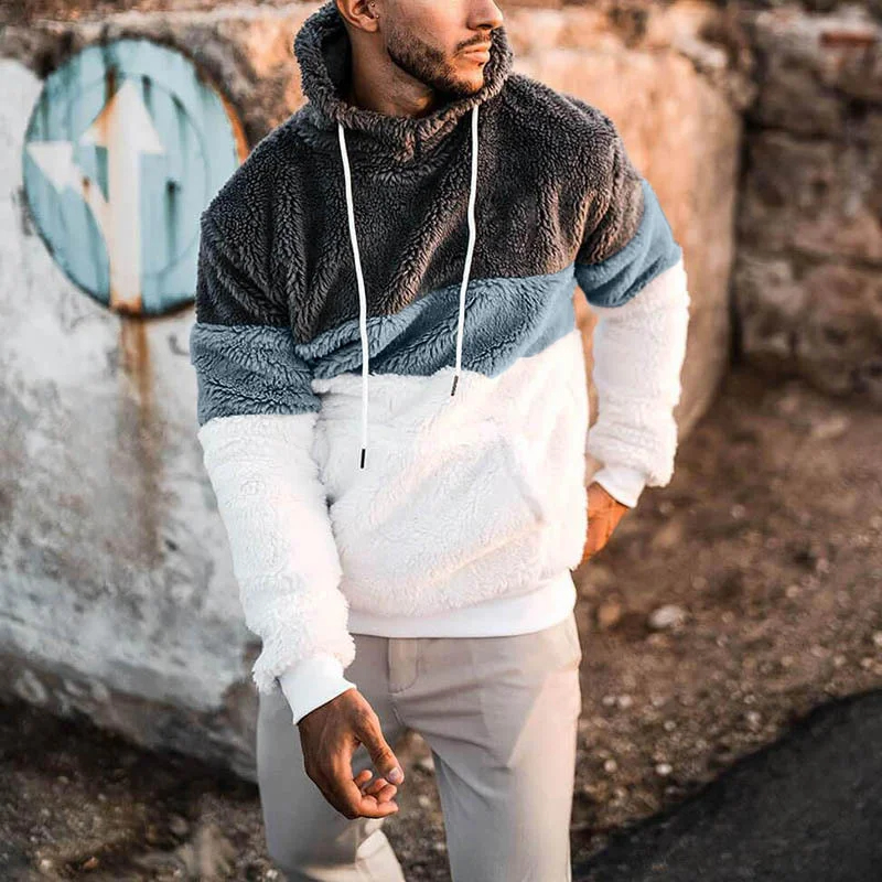 Hooded Plush Colorblock Athletic Hoodie - Helloice Apparel