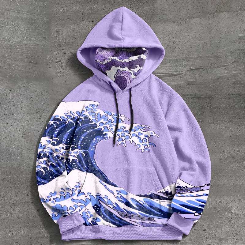Wave Print Flannel Hoodie - Helloice Apparel