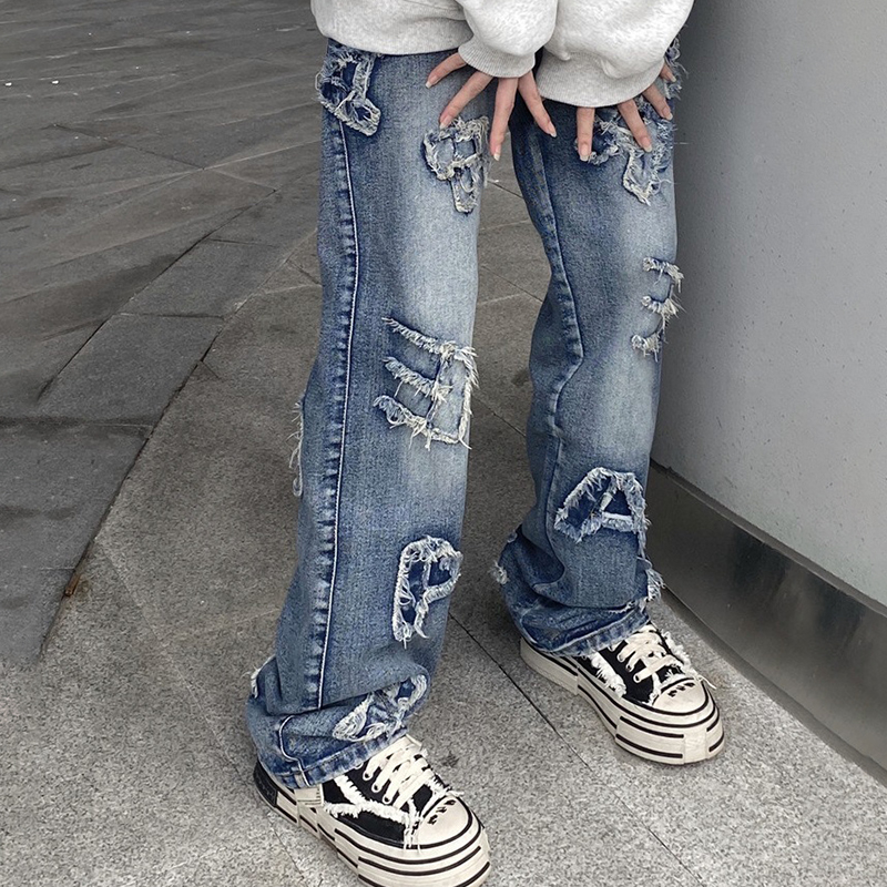 Vintage Street Letter Patch Jeans - Helloice Apparel