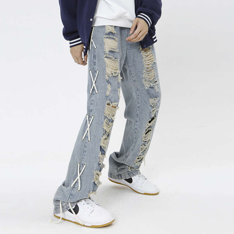 Street Vintage Washed Ripped Jeans - Helloice Apparel