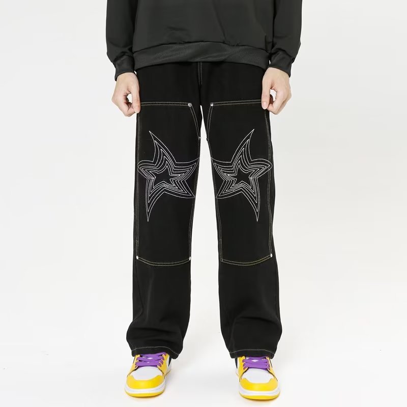 Street Hip Hop Stitching Embroidered Jeans - Helloice Apparel