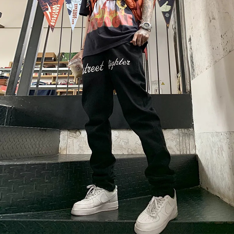 Street Printed Letter Jeans - Helloice Apparel