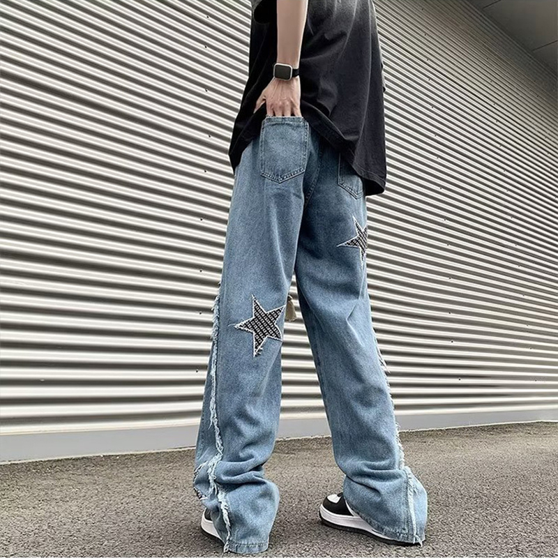 Embroidered Frayed Star Patch Jeans - Helloice Apparel
