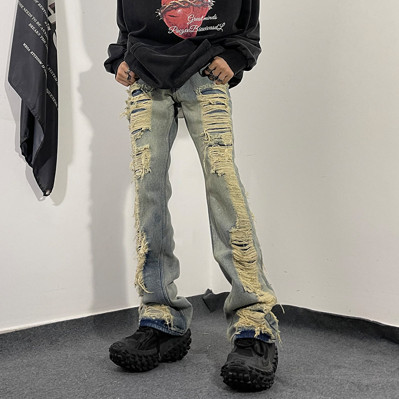 Hiphop Distressed Ripped Flared Jeans - Helloice Apparel