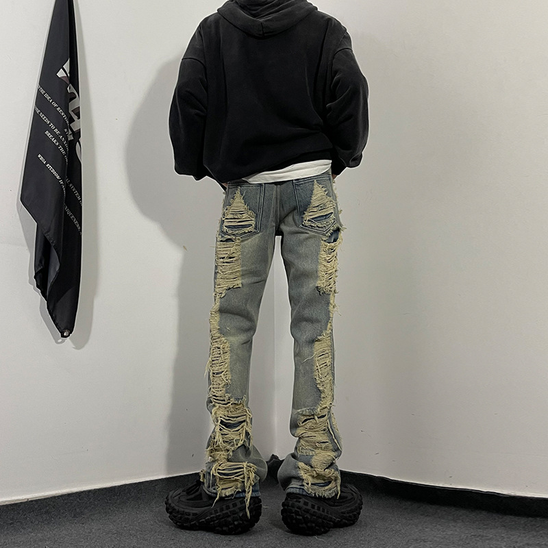 Hiphop Distressed Ripped Flared Jeans - Helloice Apparel