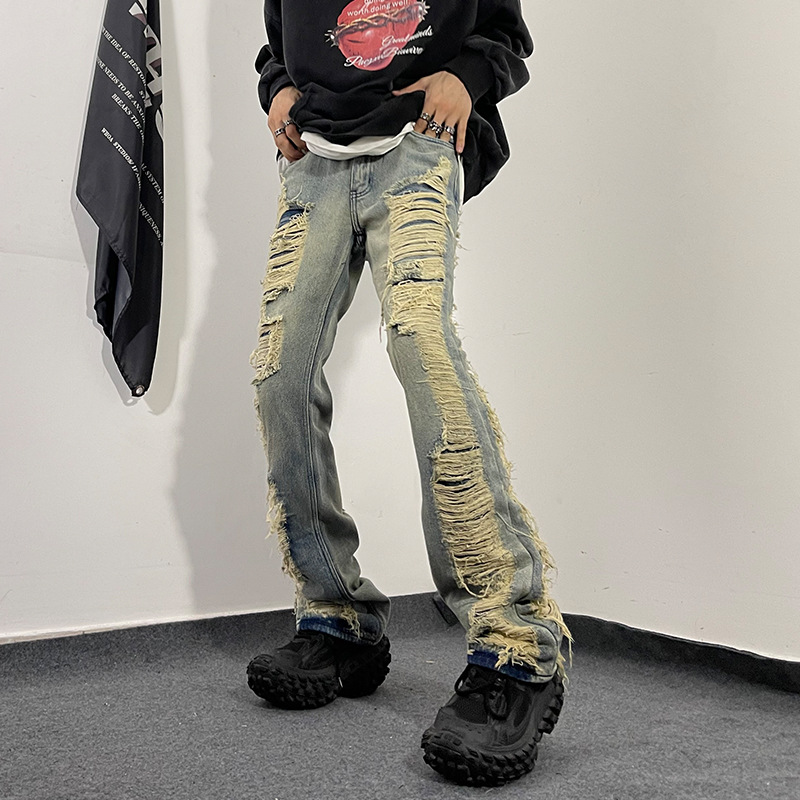 Hiphop Distressed Ripped Flared Jeans - Helloice Apparel