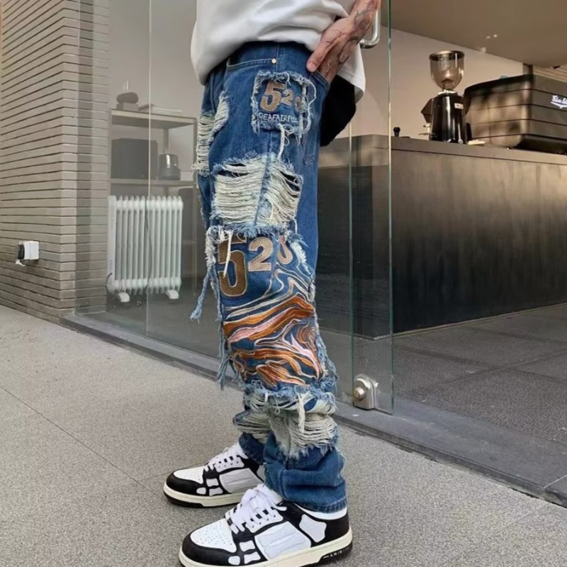 Street Ripped Embroidered Jeans - Helloice Apparel