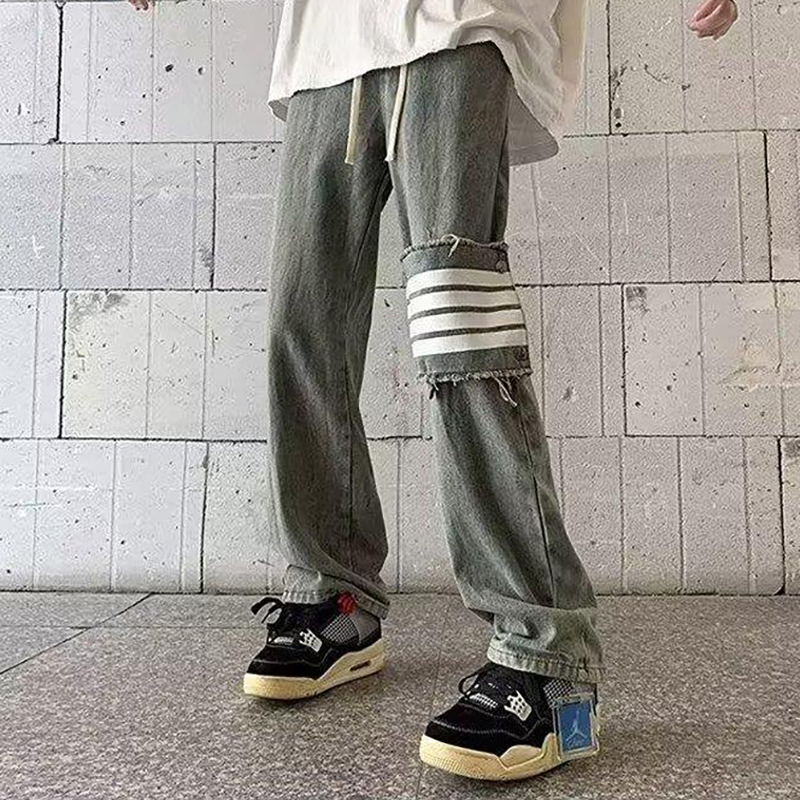 Four Stripes Patch Jeans - Helloice Apparel