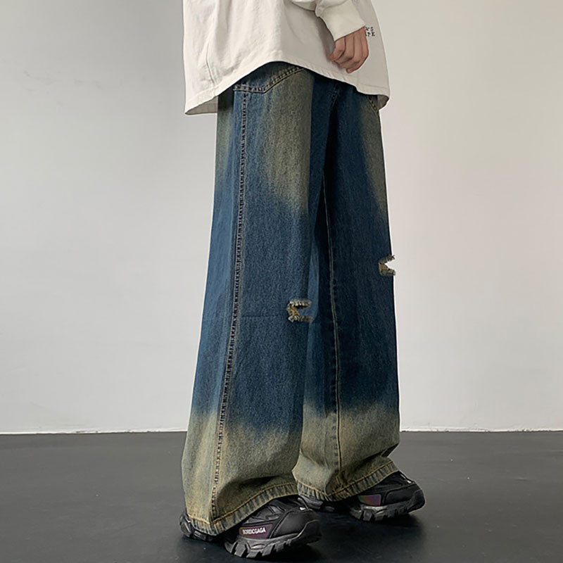 Gradient Retro Blue Ripped Jeans - Helloice Apparel