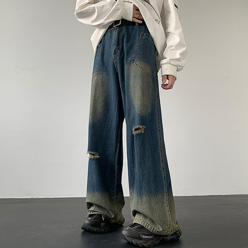 Gradient Retro Blue Ripped Jeans - Helloice Apparel