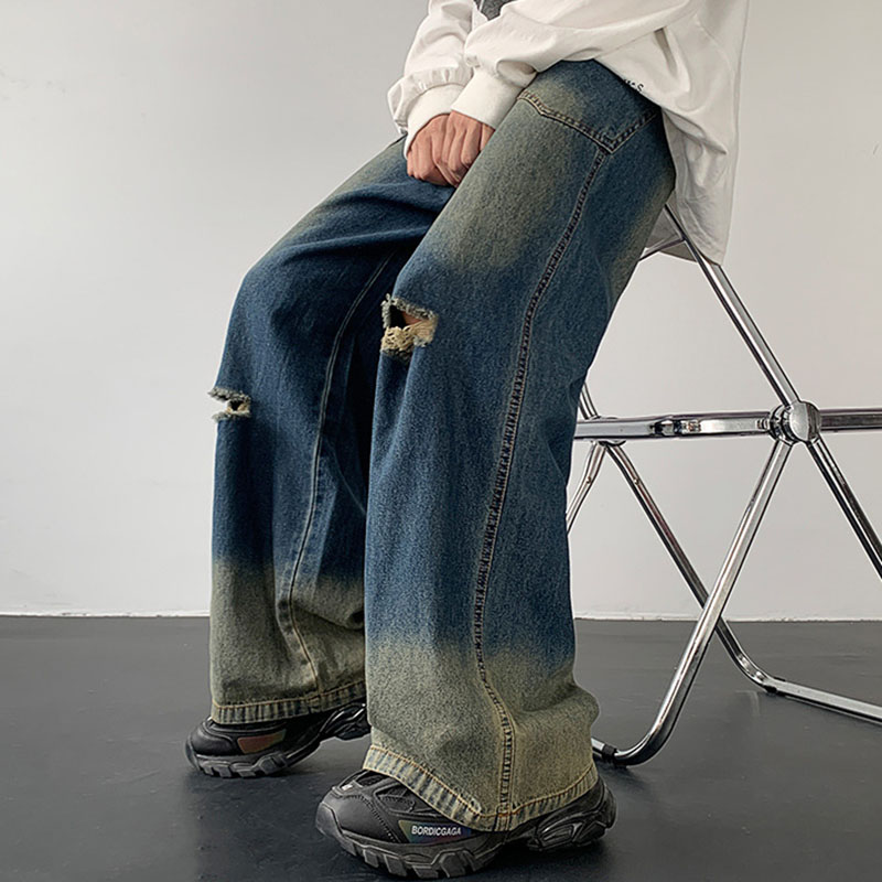 Gradient Retro Blue Ripped Jeans - Helloice Apparel