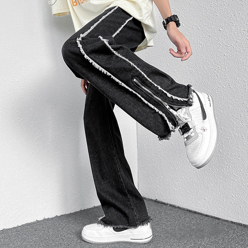 Hip Hop Zipper Raw Edge Jeans - Helloice Apparel